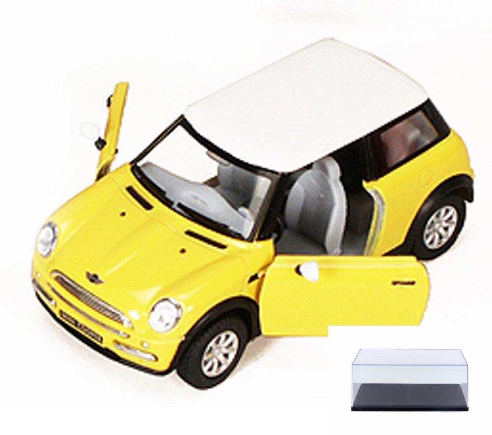 DIECAST CAR & DISPLAY CASE NEW MINI COOPER YELLOW KINSMART 5042D 1/28 ...