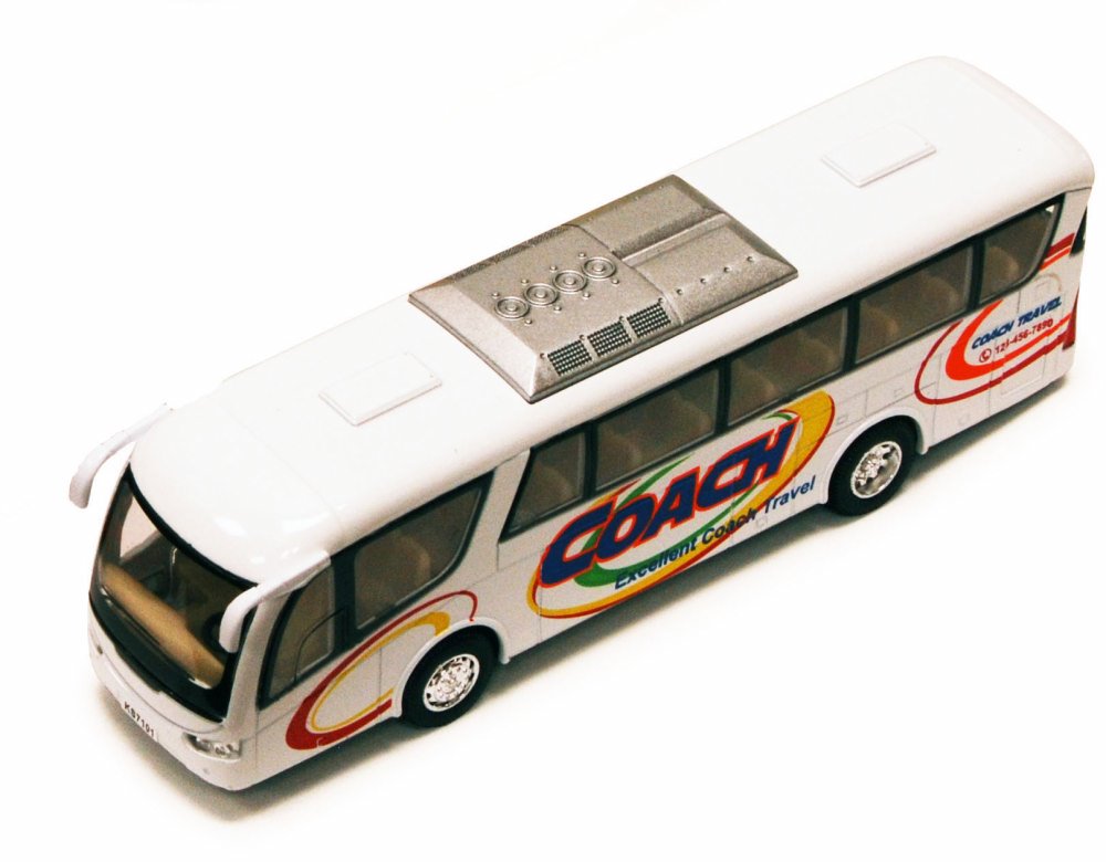 Coach Bus, White - Kinsmart 7101D - 7" Diecast Model Toy Car ...